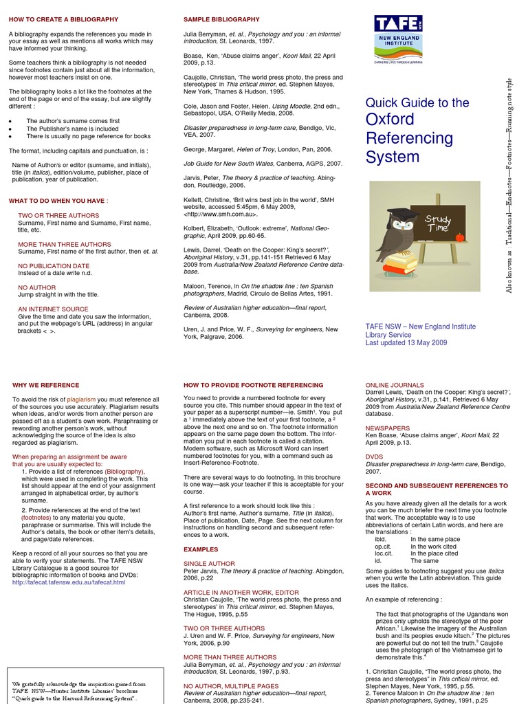 Oxford Referencing System: Quick Guide To The | PDF