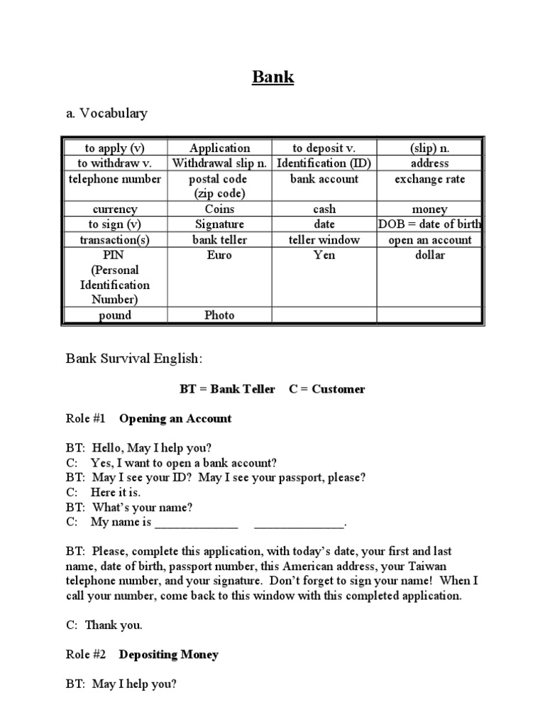 Banking English for ESL Learners | PDF | Finance & Money Management