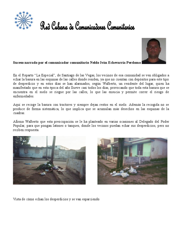 Suceso Narrado Por El Comunicador Comunitario Neldo Iván Echevarría1 | PDF | Residuos ...
