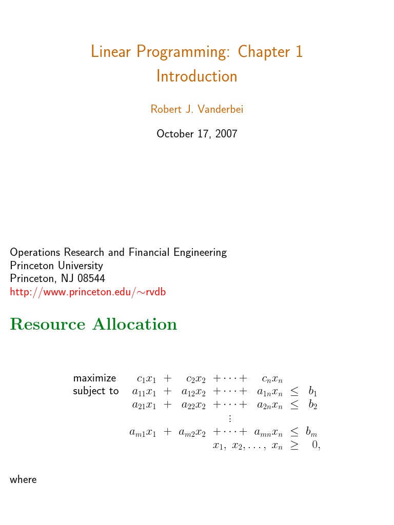 Linear Programming: Chapter 1: Robert J. Vanderbei | Download Free PDF | Capital Asset Pricing ...