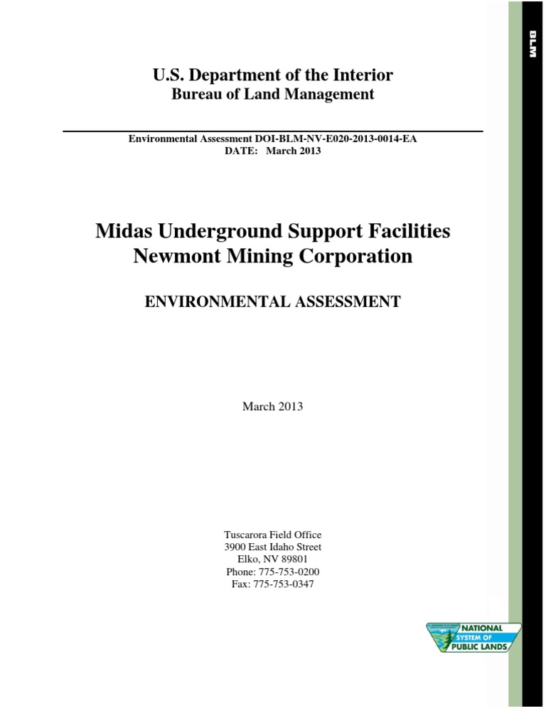 Midas Vent Rise EA | PDF | National Environmental Policy Act | Mining