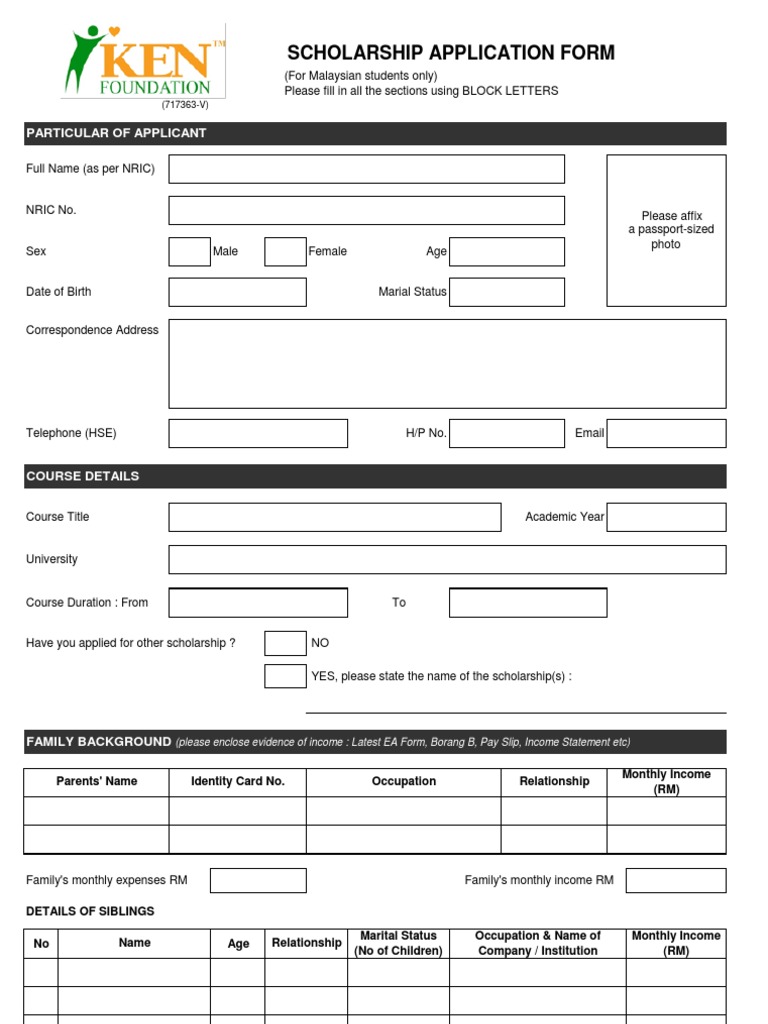 Scholarship Application Form: Particular of Applicant | PDF | Students ...