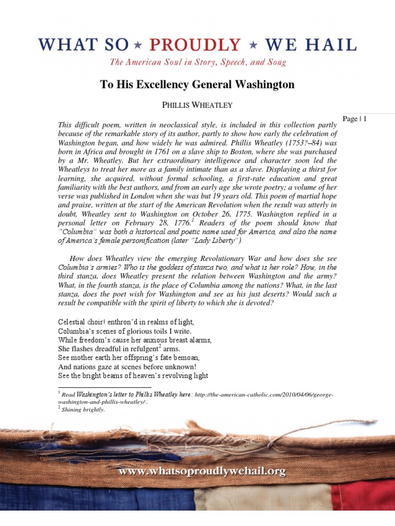 1775 Phillis Wheatley - To His Excellency General Washington | PDF | Poetry