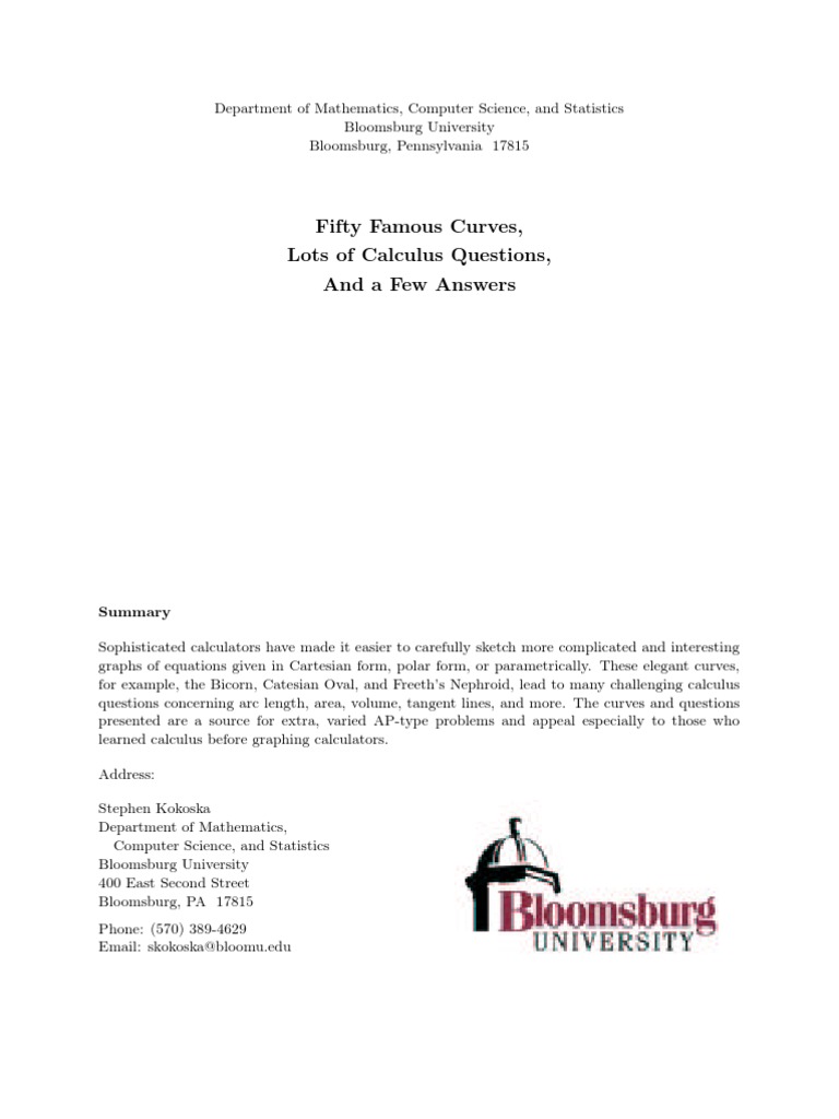 Famous Curves and Calculus Challenges | PDF | Circle | Tangent