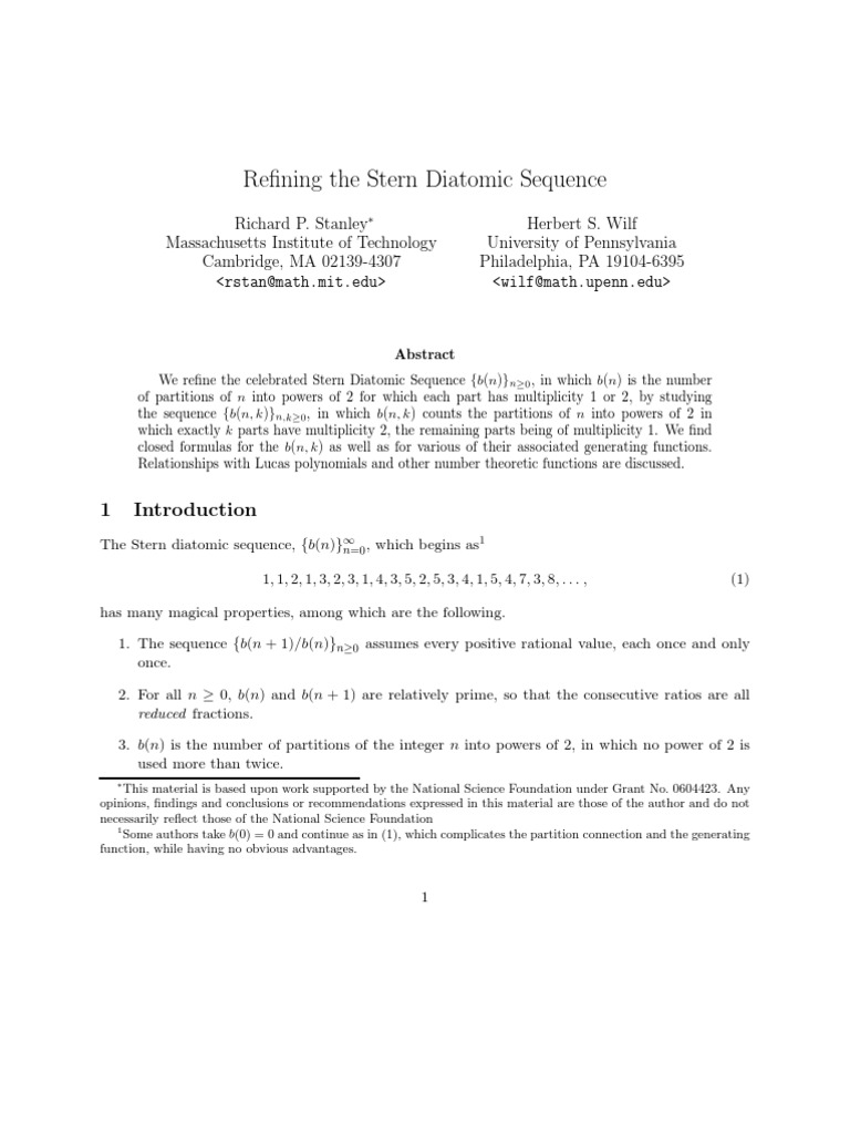 Refining Stern's Diatomic Sequence | PDF | Functions And Mappings ...