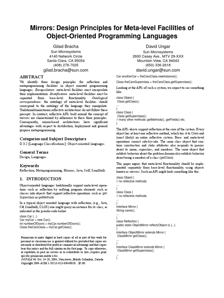 Mirrors: Design Principles For Meta-Level Facilities of Object-Oriented ...
