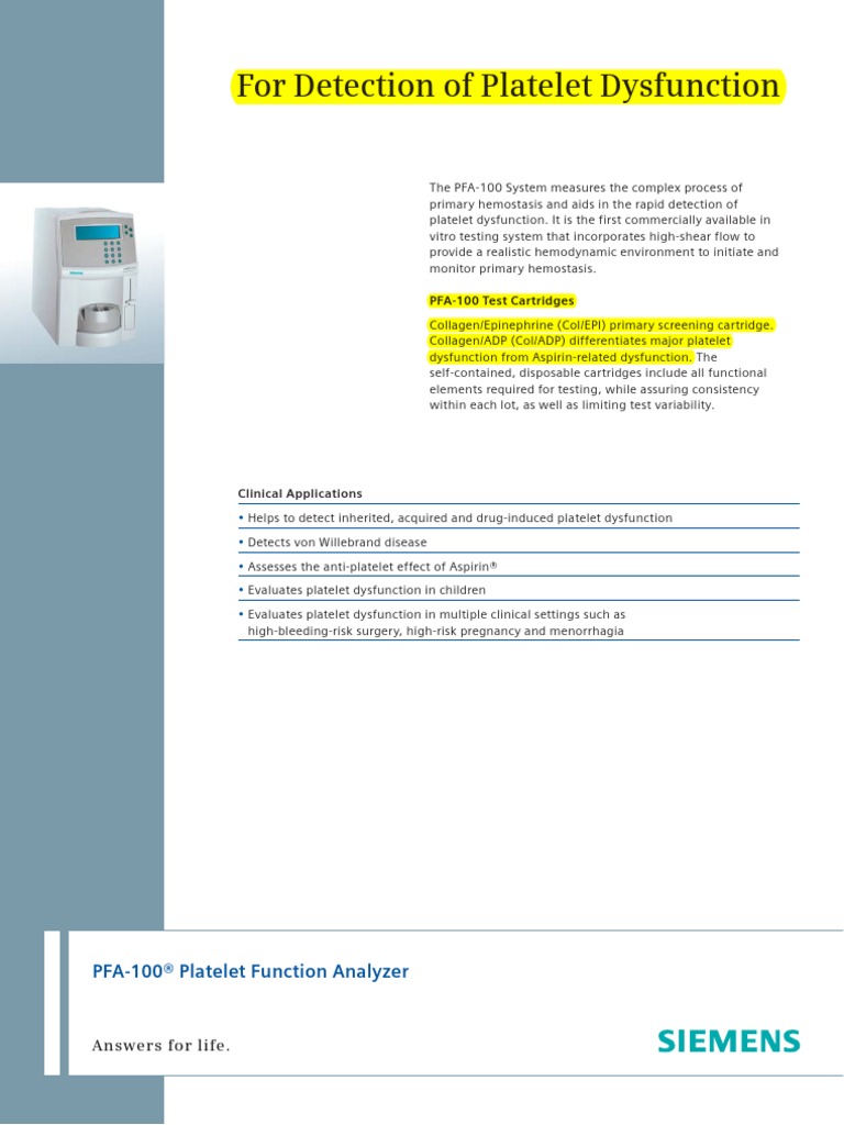 Folleto PFA 100 Siemens | Platelet | Computing And Information Technology