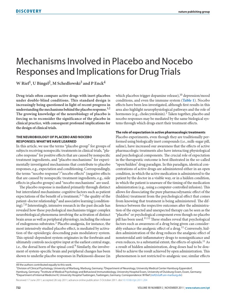 Mechanisms Involved in Placebo and Nocebo Responses and Implications ...