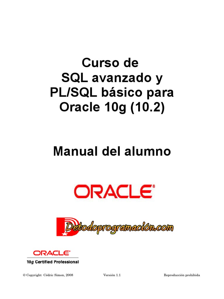 Curso de SQL Avanzado y PLSQL Básico para Oracle 10g (10.2) | PDF | Pl / Sql | SQL