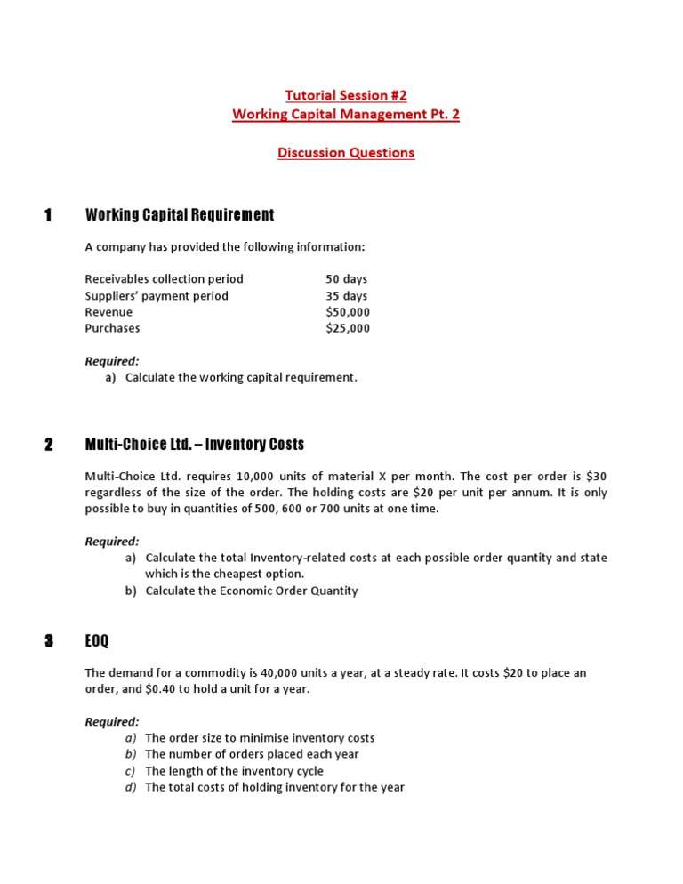 Working Capital Pt. 2 - Discussion Questions | PDF