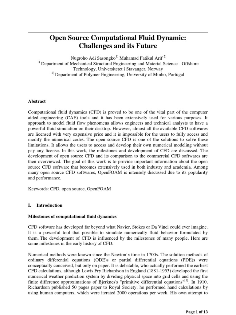 Open Source Computational Fluid Dynamic - Challenge and Its Future - Manuscript | PDF ...