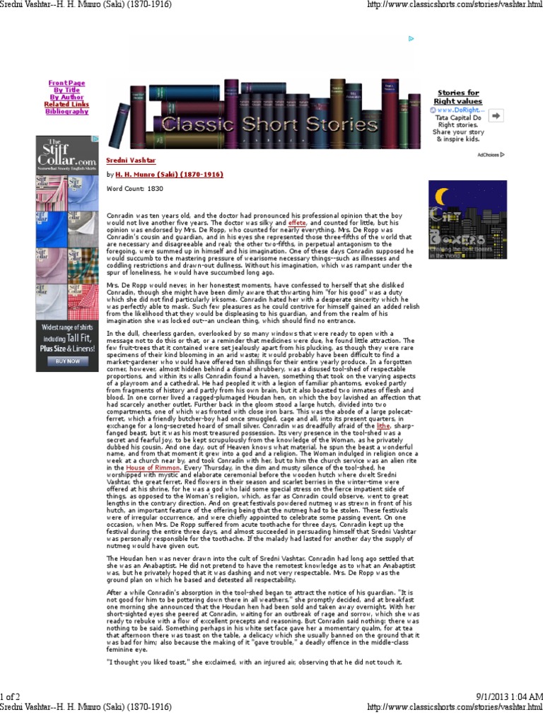 Sredni Vashtar - H. H. Munro (Saki) (1870-1916) | PDF