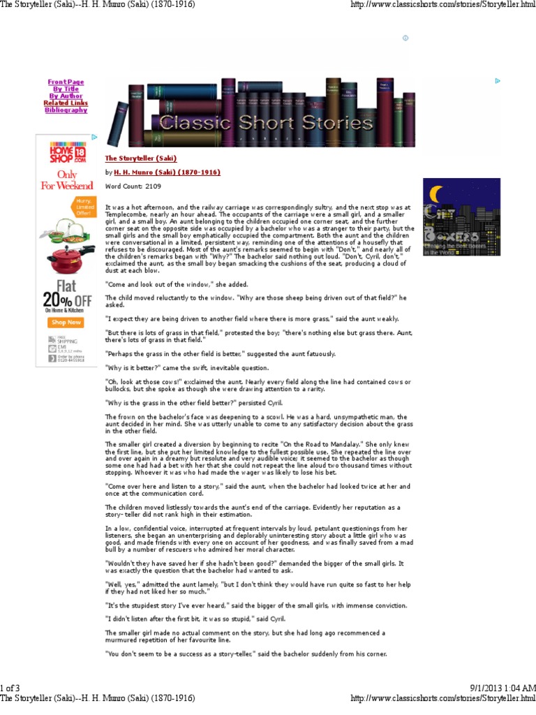 The Storyteller (Saki) - H. H. Munro (Saki) (1870-1916) | PDF | Saki ...