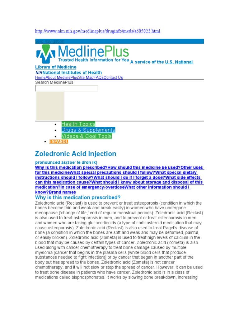 Zoledronic Acid Injection for Osteoporosis | Osteoporosis | Medical