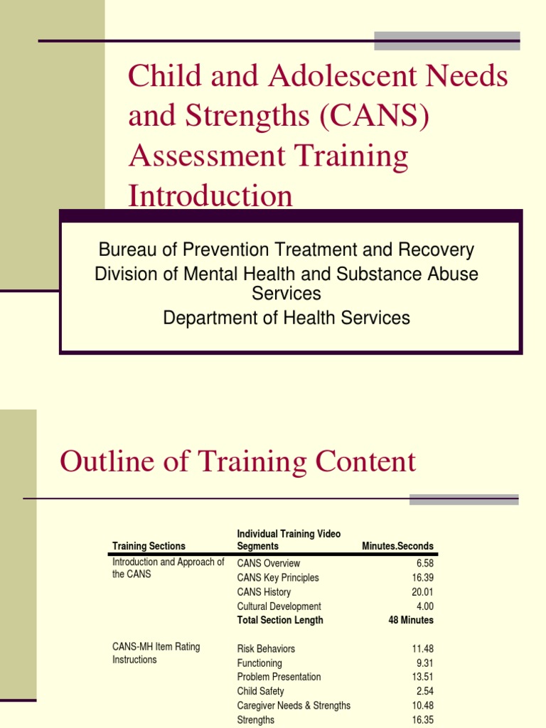 Child and Adolescent Needs and Strengths (CANS) Assessment Training ...
