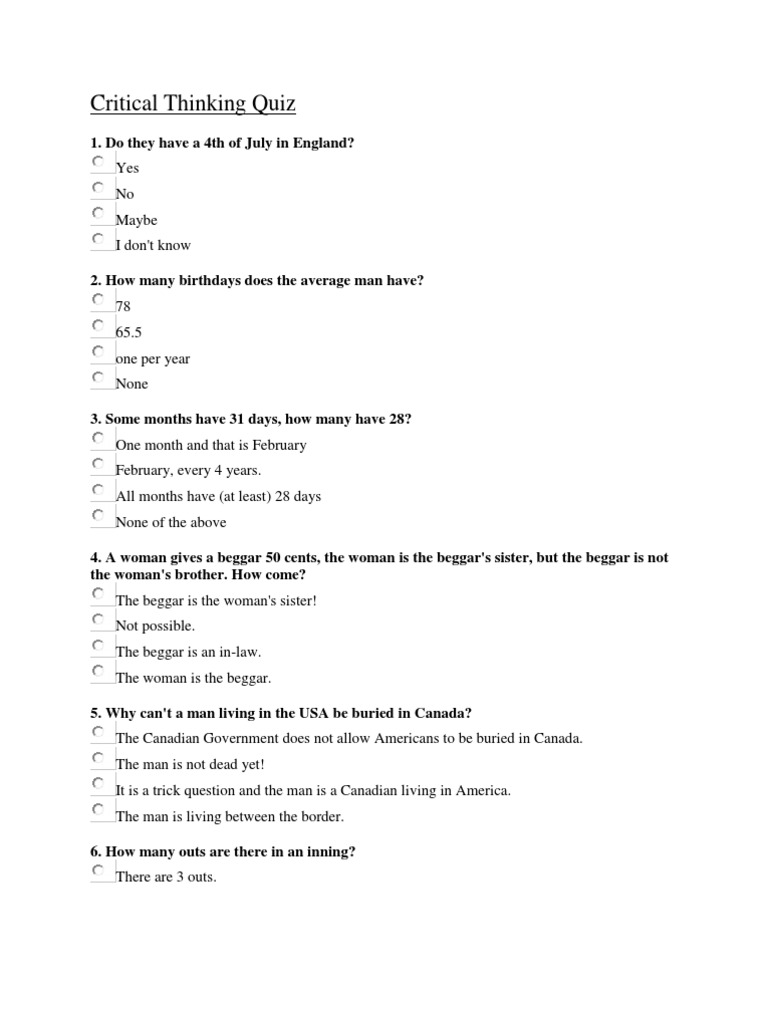 Critical Thinking Quiz | PDF