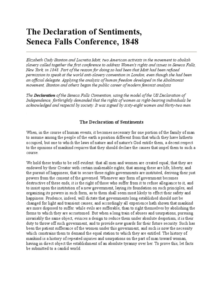 Seneca Falls Declaration of Sentiments | PDF | Natural And Legal Rights ...