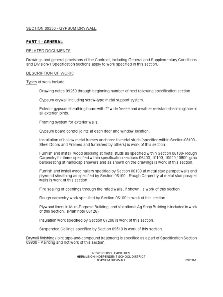 09250.517.gypsum Drywall | PDF | Drywall | Framing (Construction)
