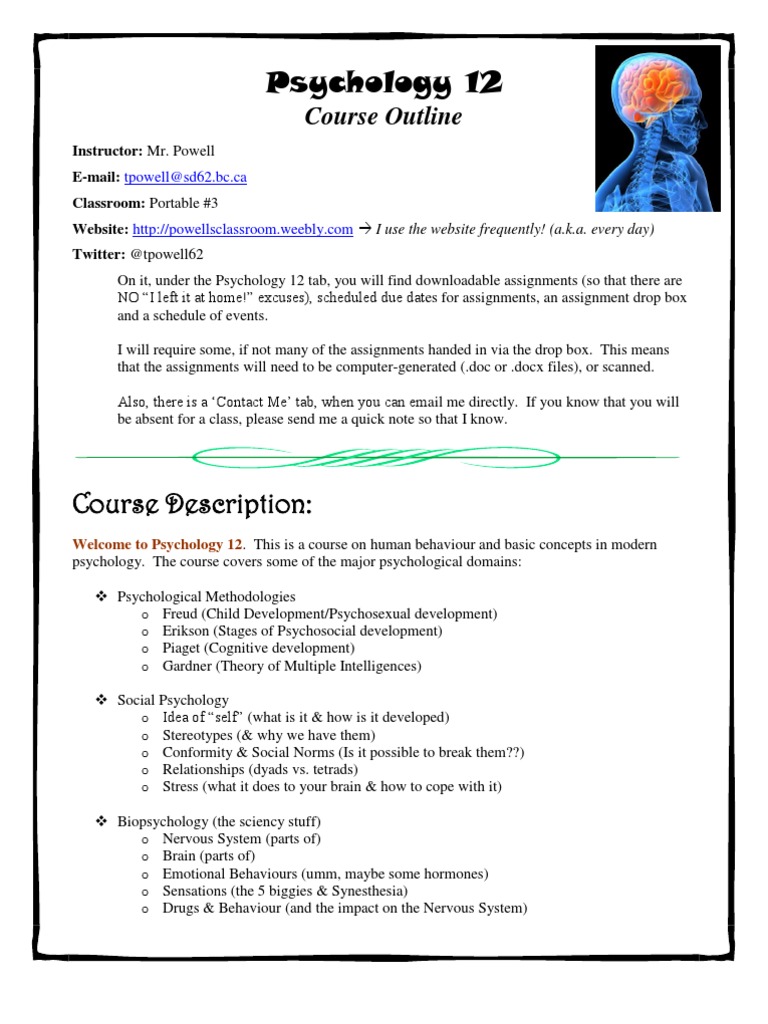 Psychology 12 Course Outline Revised | PDF | Mind | Psychology
