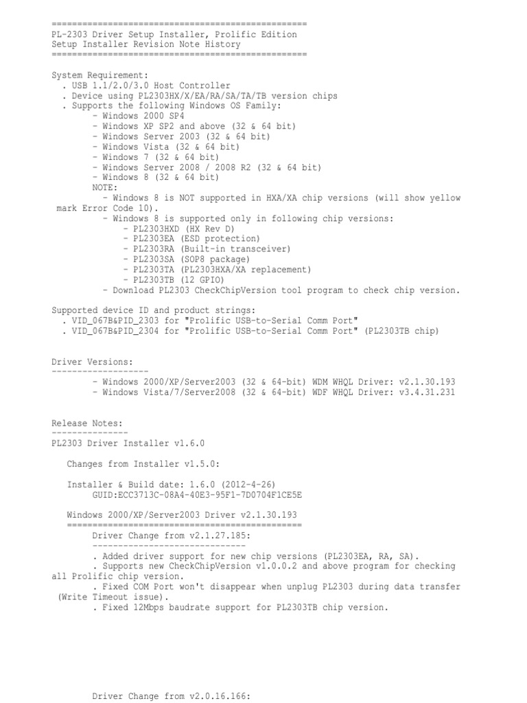 Prolific PL-2303 Driver Guide | PDF | Device Driver | Microsoft Windows