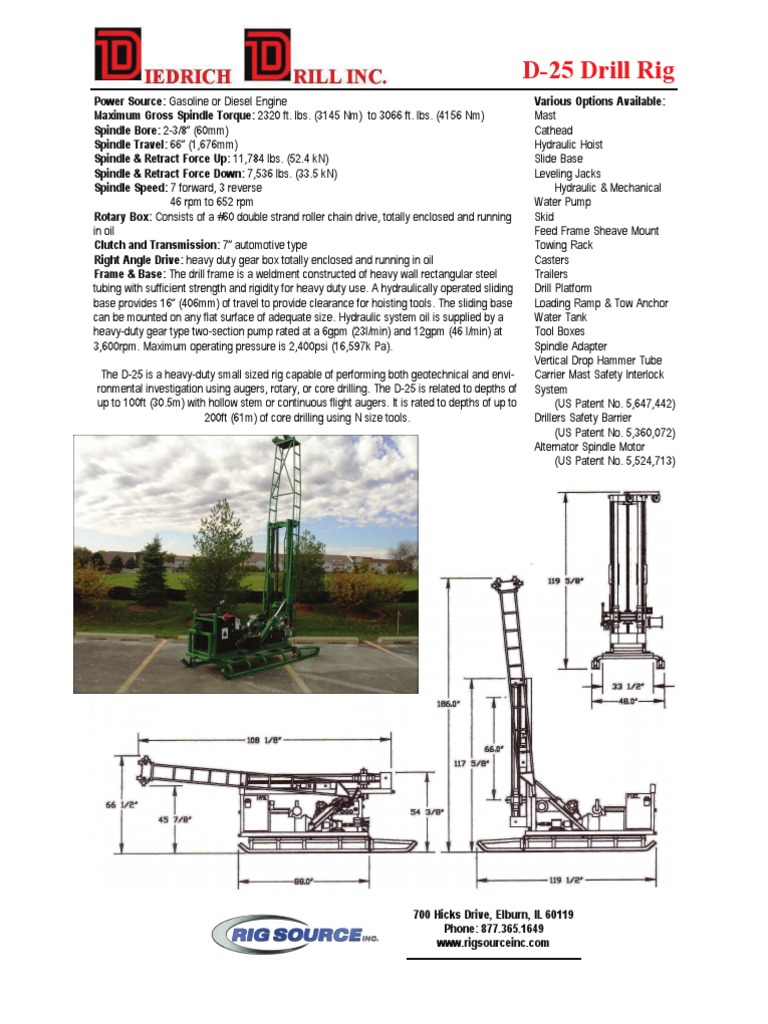 D-25 Drill Rig Specifications | PDF | Drilling Rig | Transmission ...