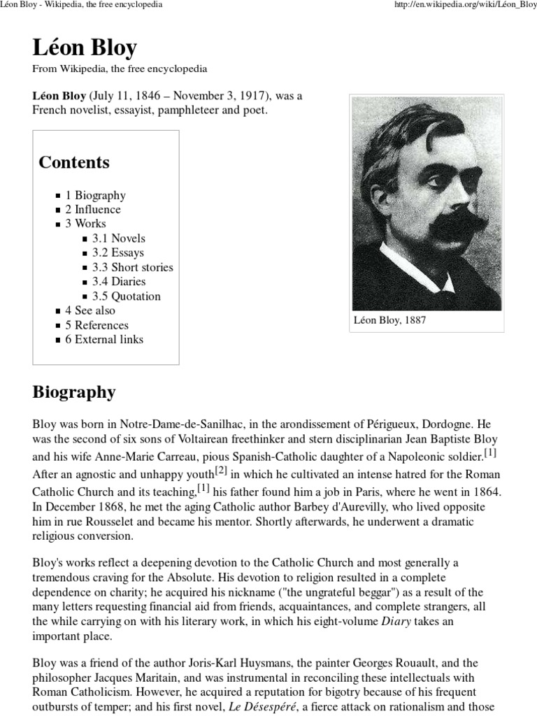 Leon Bloy 1846 1917 Franca Wikipedia | PDF | Roman Catholic | Poetry