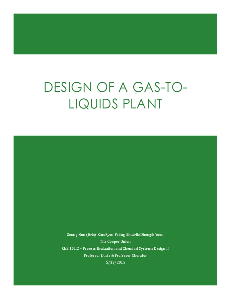 Senior Design Project - Gas-to-Liquids Plant Design | PDF | Liquefied ...