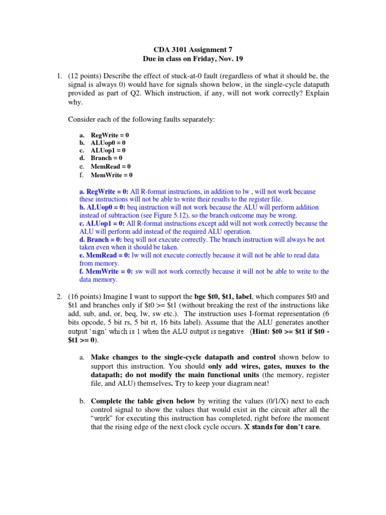 hw7 Sol | PDF | Instruction Set | Electronic Design