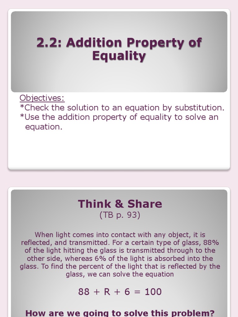 2 2 Addition Property of Equality | PDF | Equations | Mathematical Objects