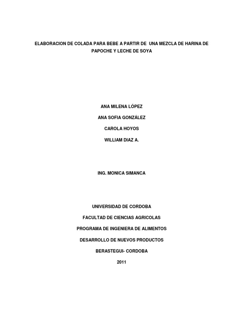 Elaboracion de Colada para Bebe A Partir de Una Mezcla de Harina de ...