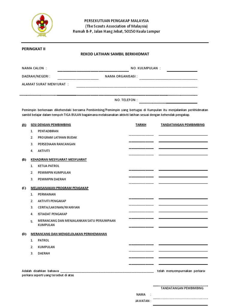9a - PPM Borang Rekod Latihan Sambil Berkhidmat KMK II | PDF
