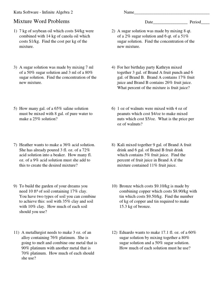Mixture Word Problems.pdf | Bronze | Platinum | Free 30-day Trial | Scribd