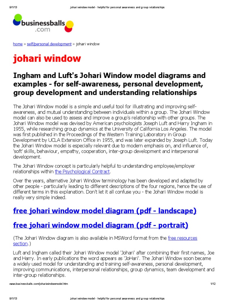 Johari Window Model | PDF | Self Actualization | Emotions