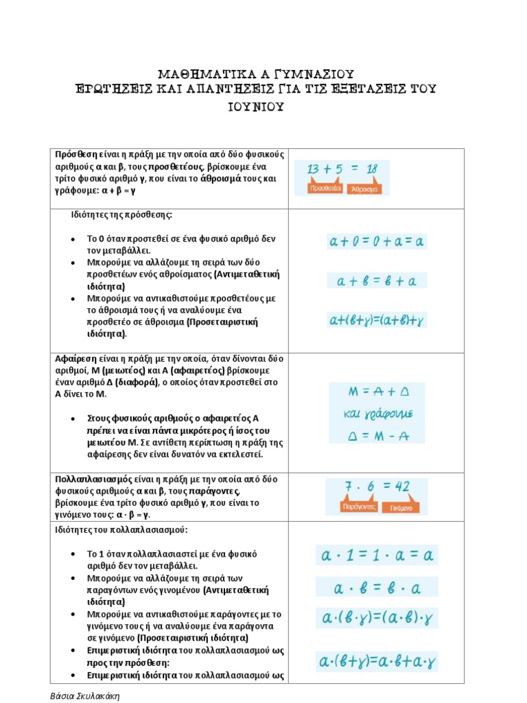 ΜΑΘΗΜΑΤΙΚΑ Α ΓΥΜΝΑΣΙΟΥ | PDF