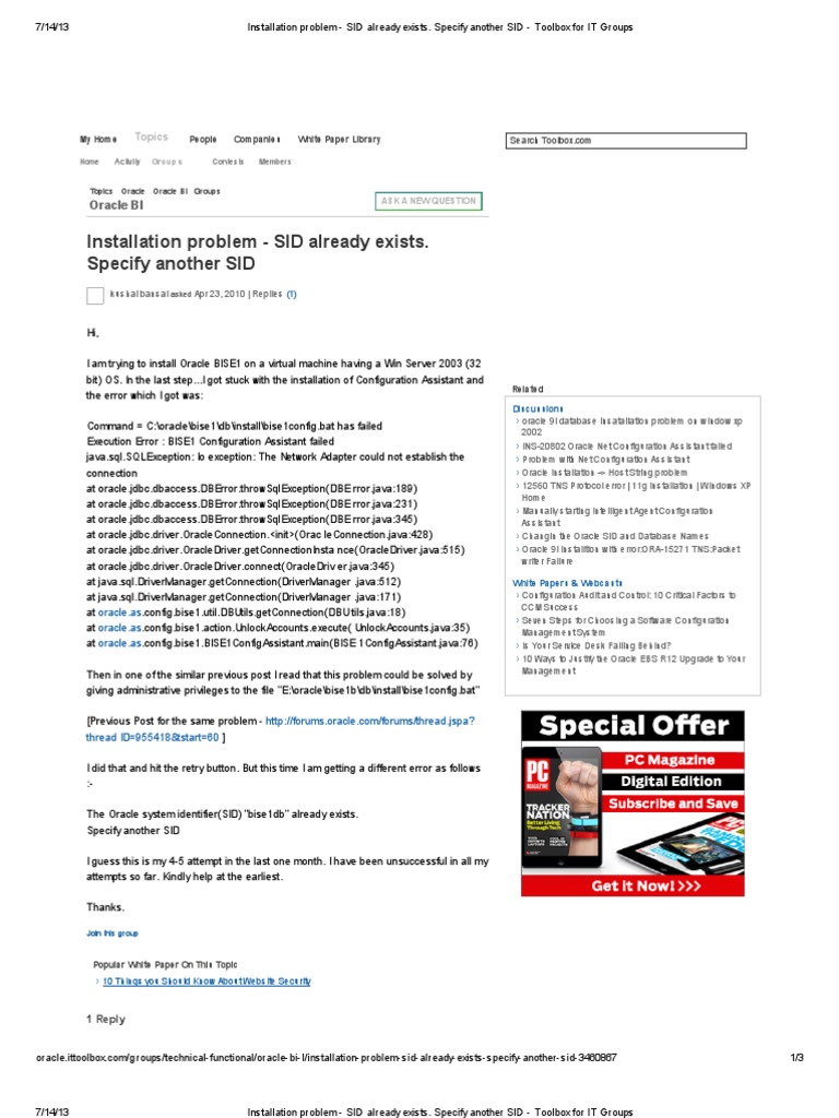 Installation Problem - SID Already Exists | PDF | Oracle Corporation ...