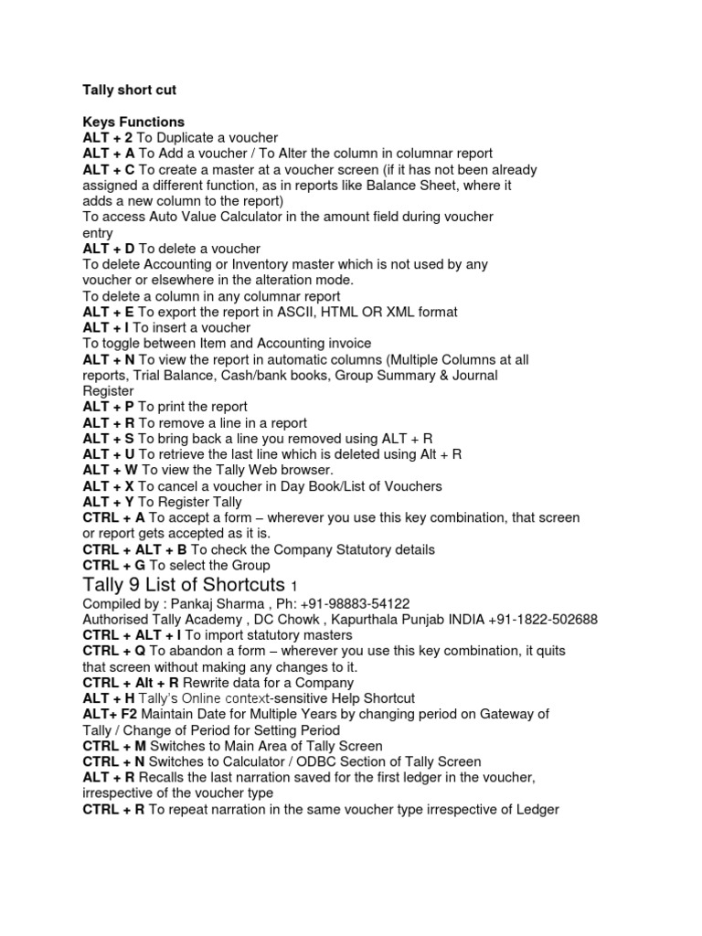 Tally Short Cut Keys | Download Free PDF | Keyboard Shortcut | Voucher