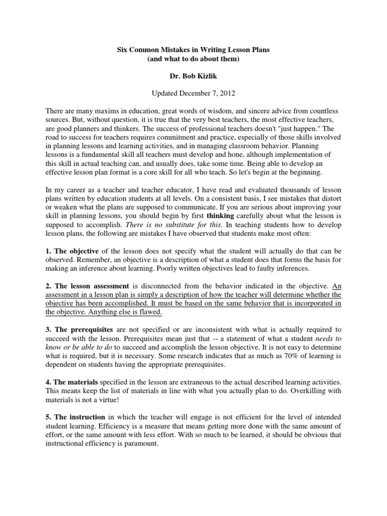 Common Lesson Plan Mistakes | PDF | Lesson Plan | Educational Assessment