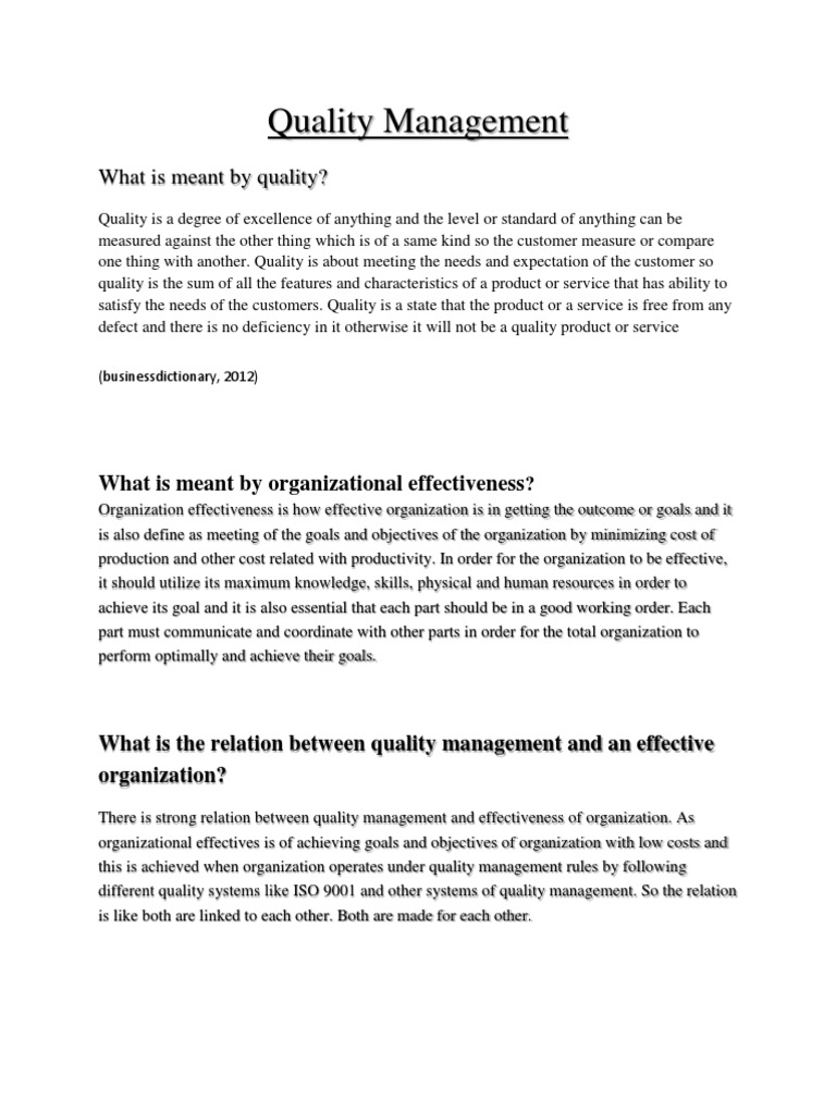 Quality Management | PDF | Quality Management System | Quality Management