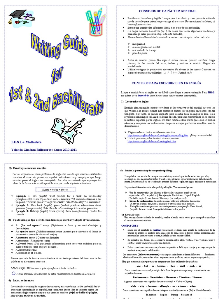 Writing Guide For 1st & 2nd Bachillerato | PDF | Asunto (gramática ...