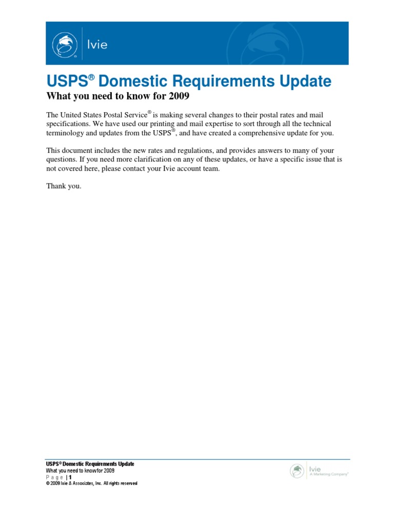 Usps Domestic Requirements Update: What You Need To Know For 2009 | PDF ...
