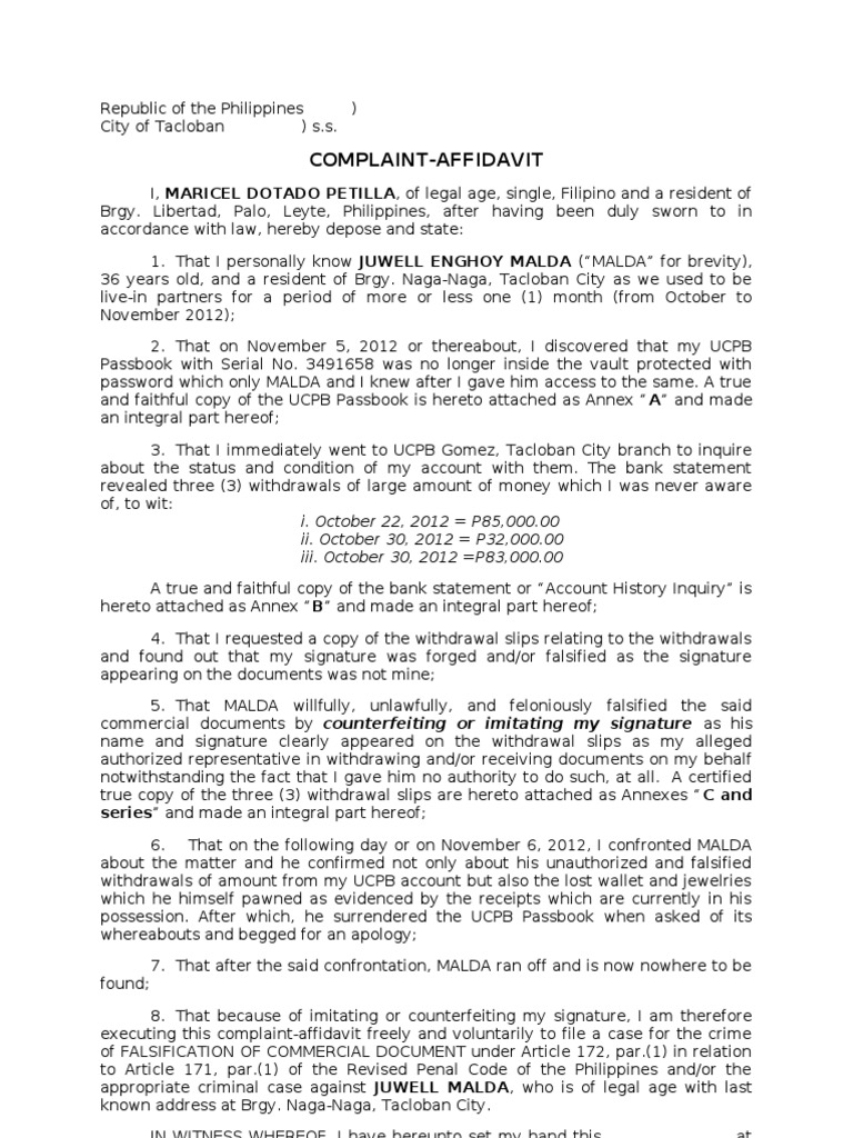 Comp-Aff (Falsification of Commercial Documents) - Petilla (Revised ...