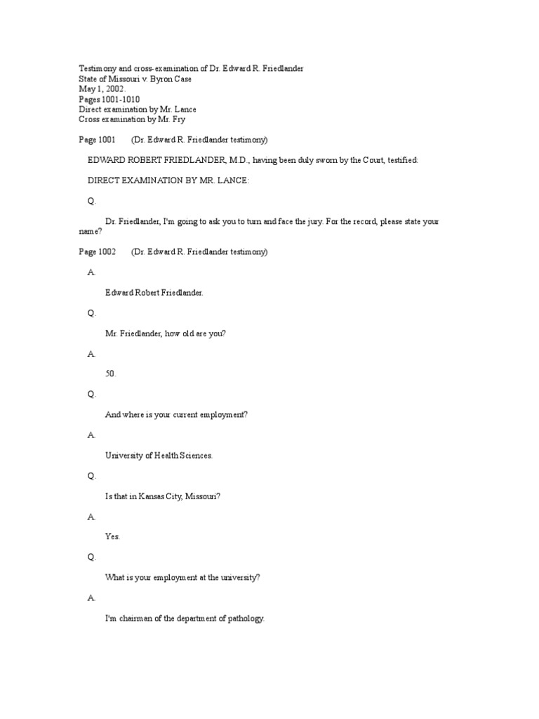 Byron Case Transcripts 24 Edward Friedlander | PDF | Pathology | Autopsy