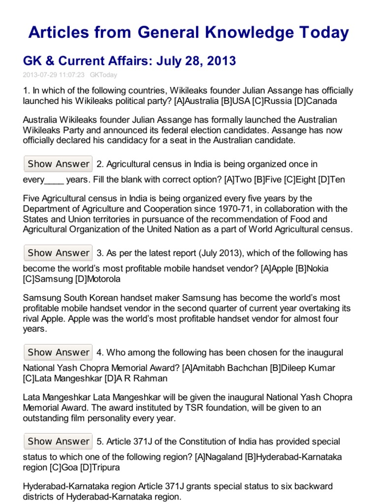 General Knowledge Today - 4 | PDF | Nature