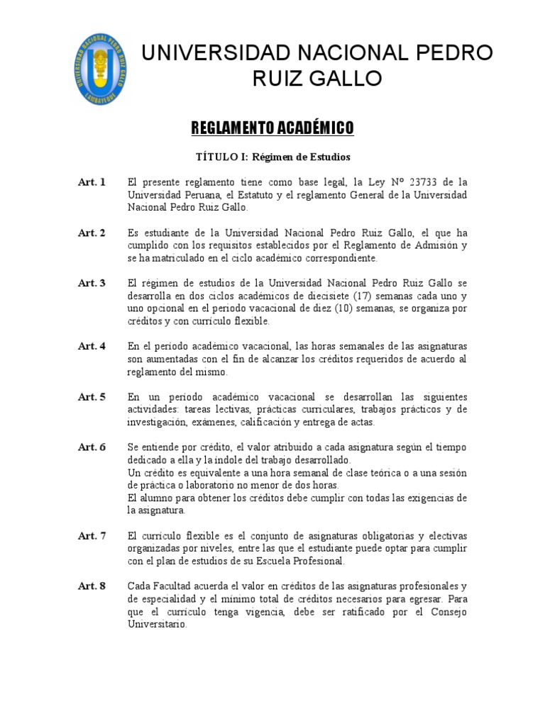 Reglamento Académico UNPRG 2025 | PDF | Prueba (evaluación) | Maestros