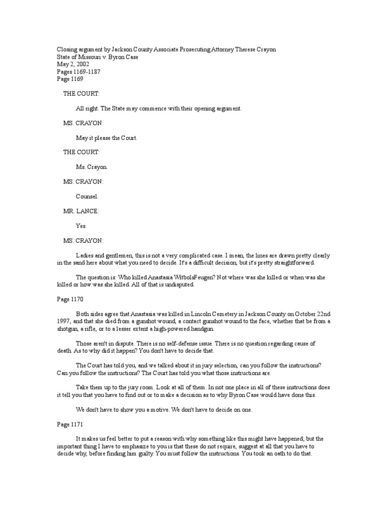 Byron Case Transcripts 27 Closing Argument Prosecution | Witness ...