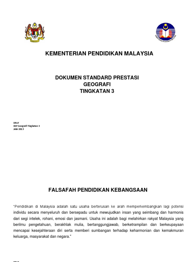 DRAF DSP Geografi Tingkatan 3 | PDF