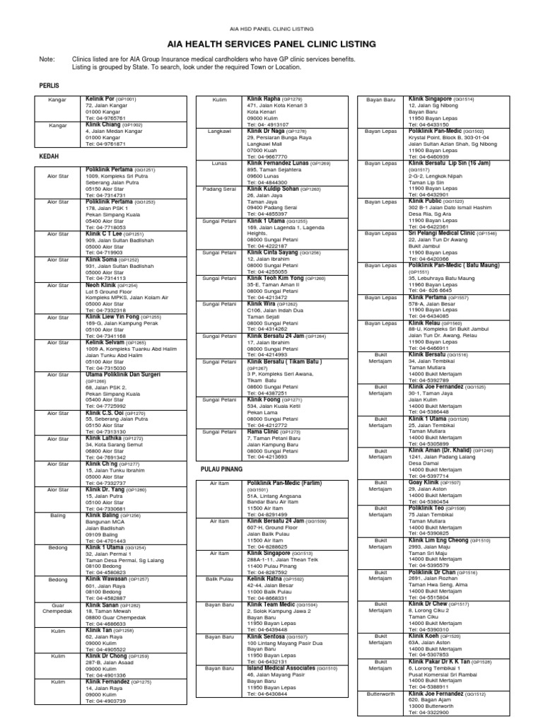 Clinic Panel AIA | PDF | Malaysia