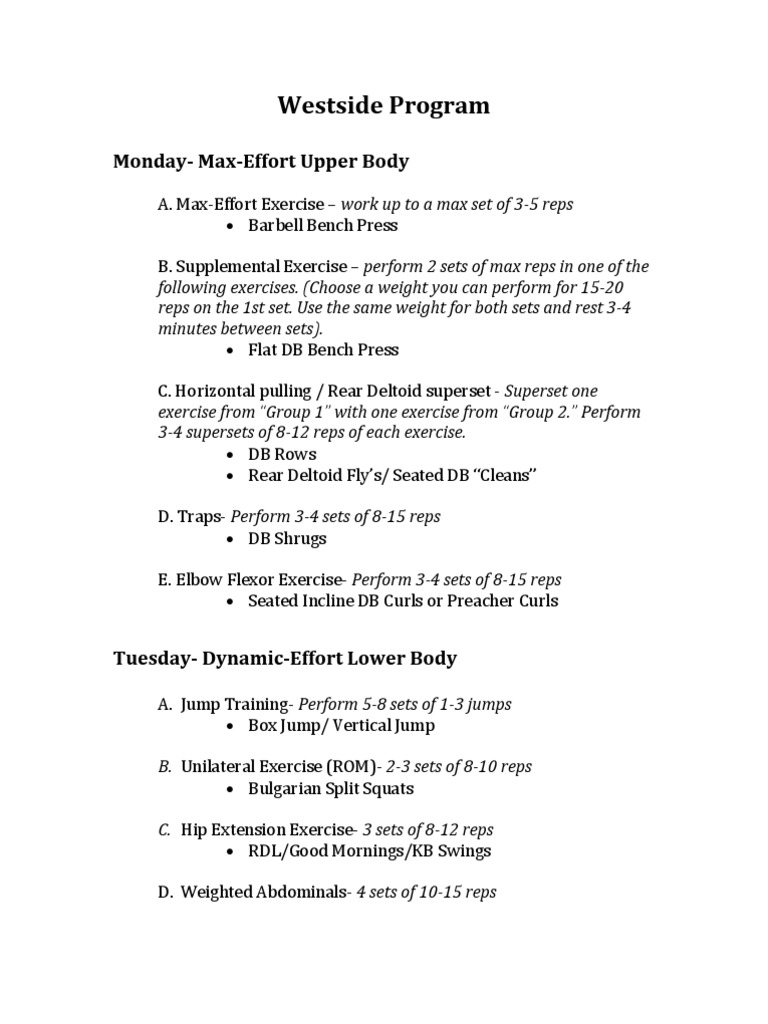 Westside Program: Monday-Max-Effort Upper Body | PDF