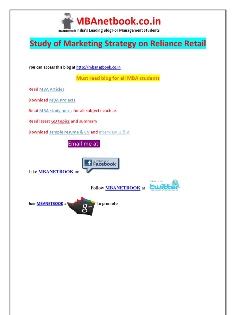 Project Reliance Mart | PDF | Retail | Strategic Management