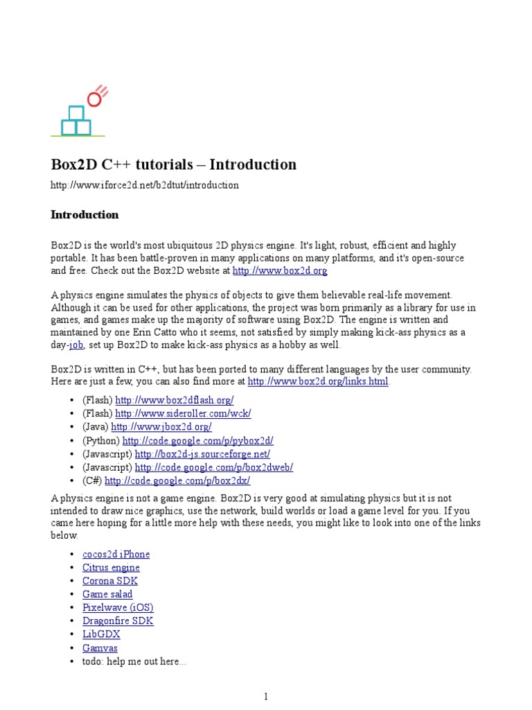 Box2D C++ Introduction Tutorial | PDF | Friction | Force